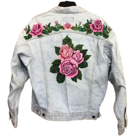 Levi's | Jackets & Coats | Vintage Levi Hand Painted Rose Denim Jacket ...